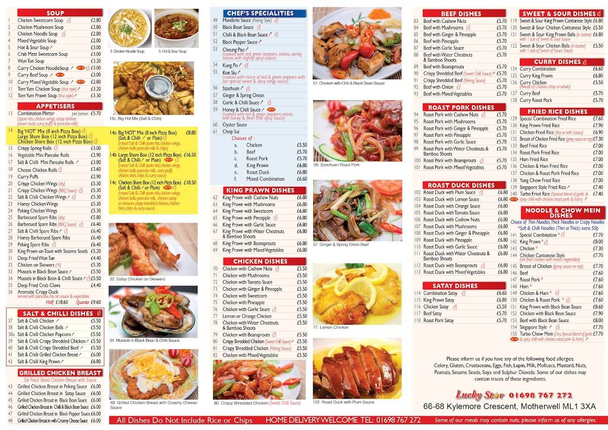 Carta del restaurante Lucky Star Motherwell Chinese Takeaway, Motherwell