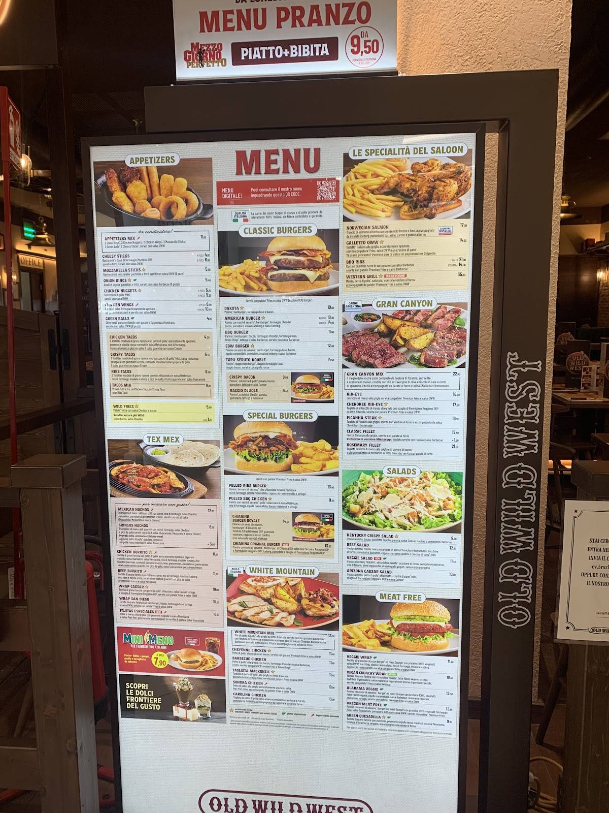 Menu at Old Wild West restaurant, Lugagnano