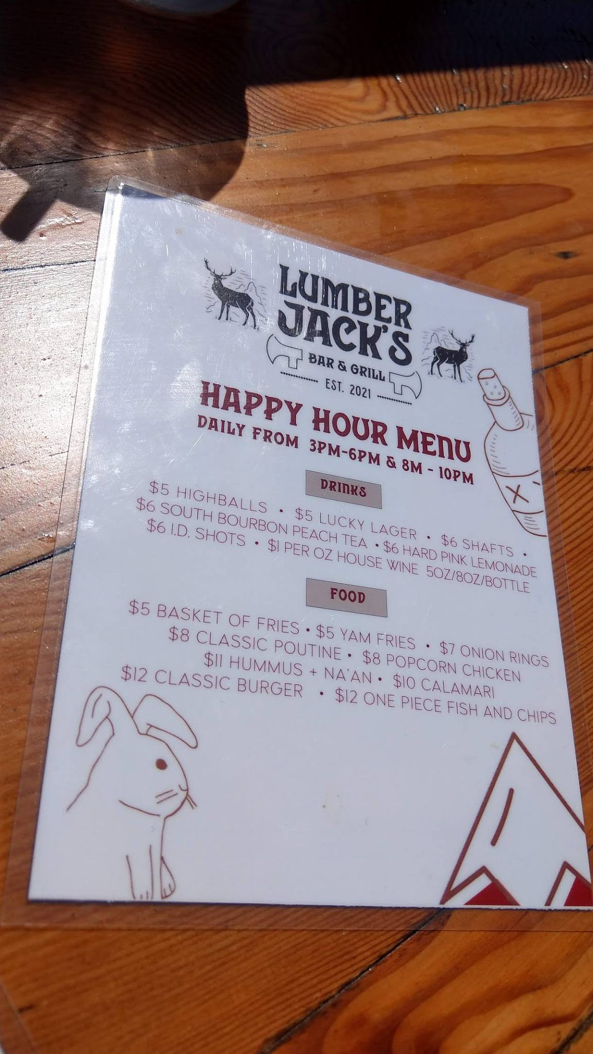 Menu at Lumberjack's Bar and Grill, Victoria