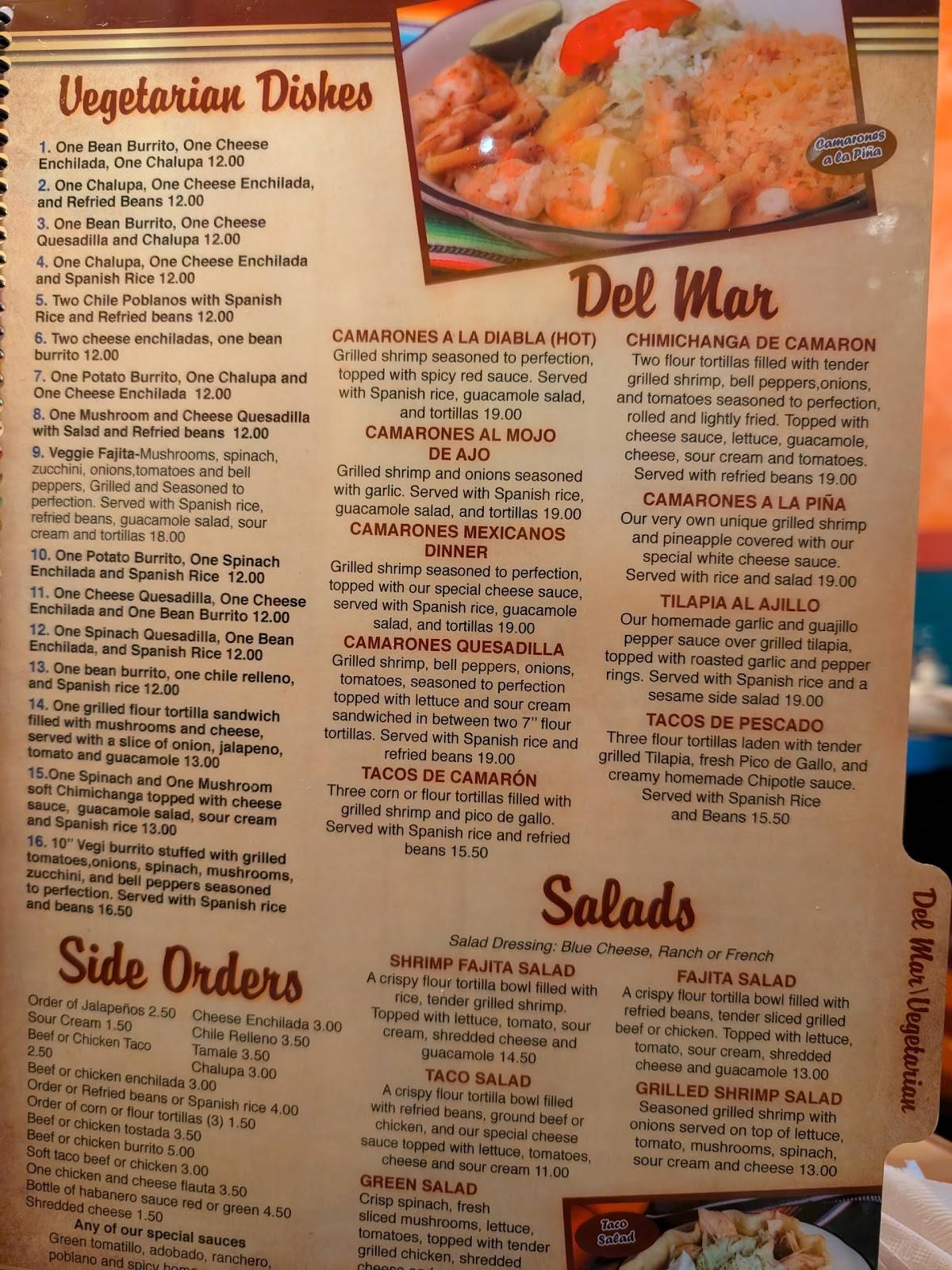 Menu at Luna Azteca restaurant, Johnstown