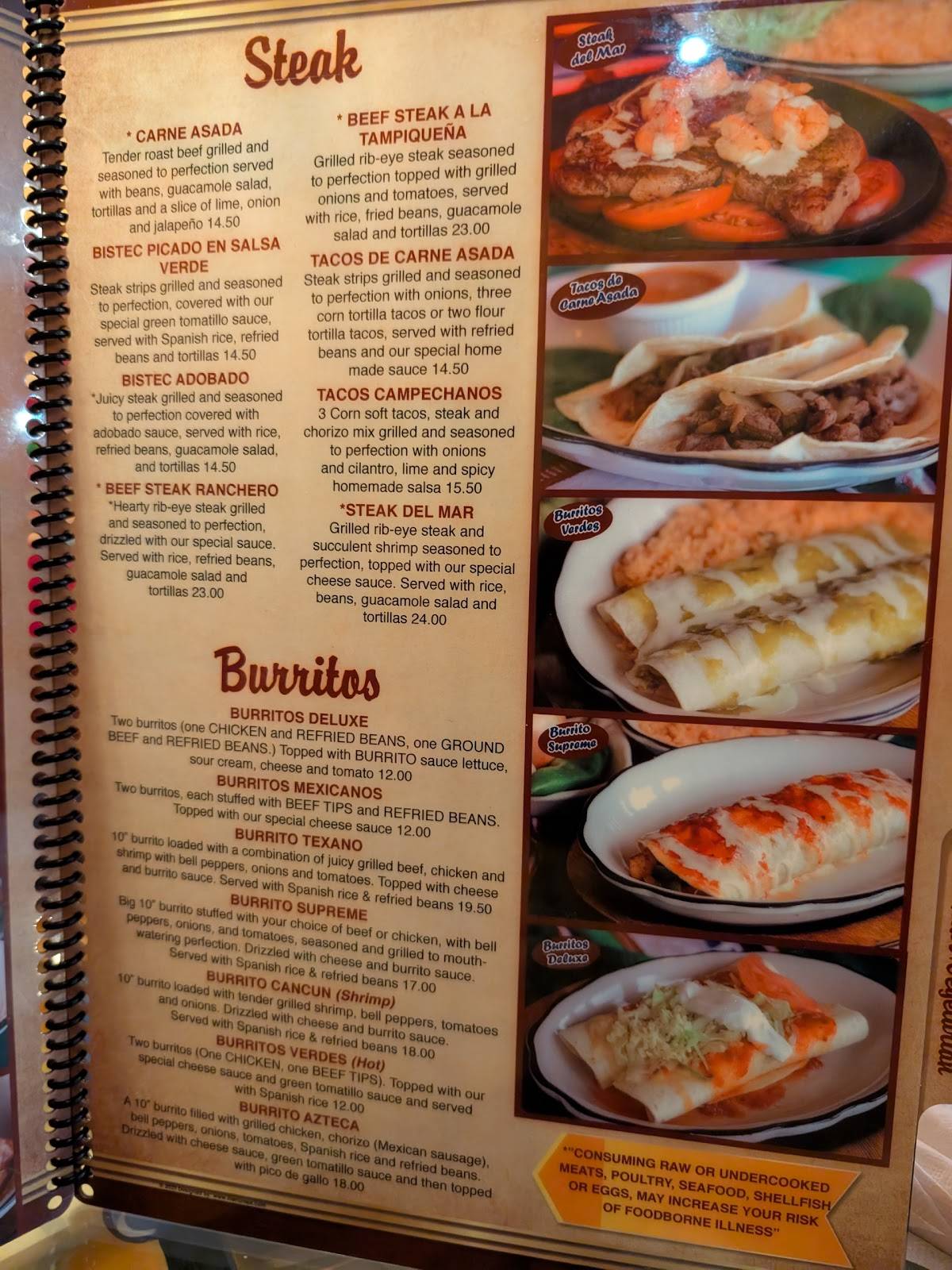 Menu at Luna Azteca restaurant, Johnstown