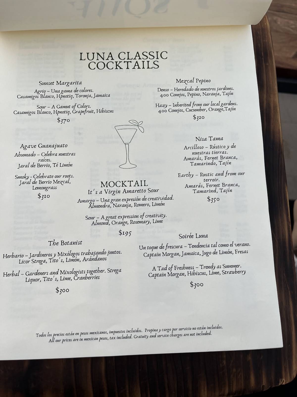 Menu at Luna Tapas Bar / Rooftop bar, San Miguel de Allende