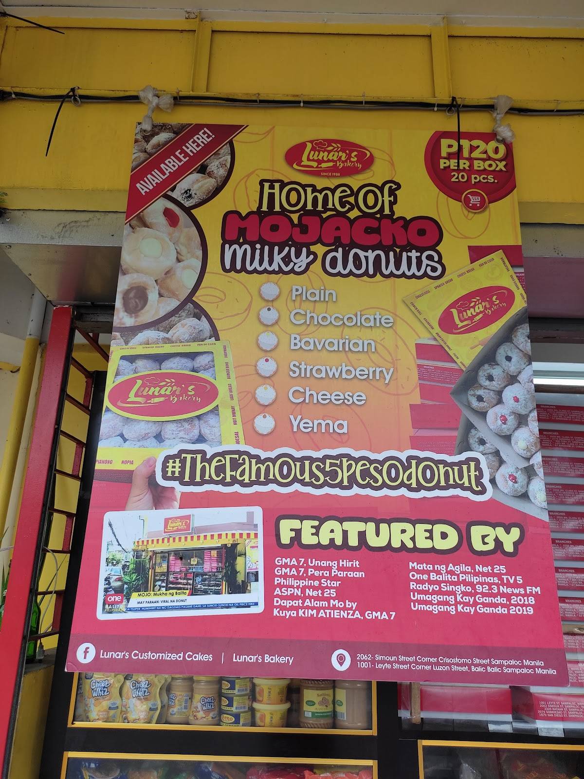 Menu at Lunar's Donut Bakery, Manila