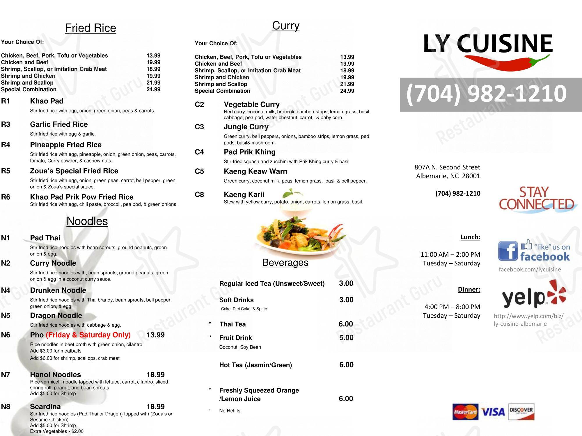 Menu at Ly Cuisine restaurant, Albemarle