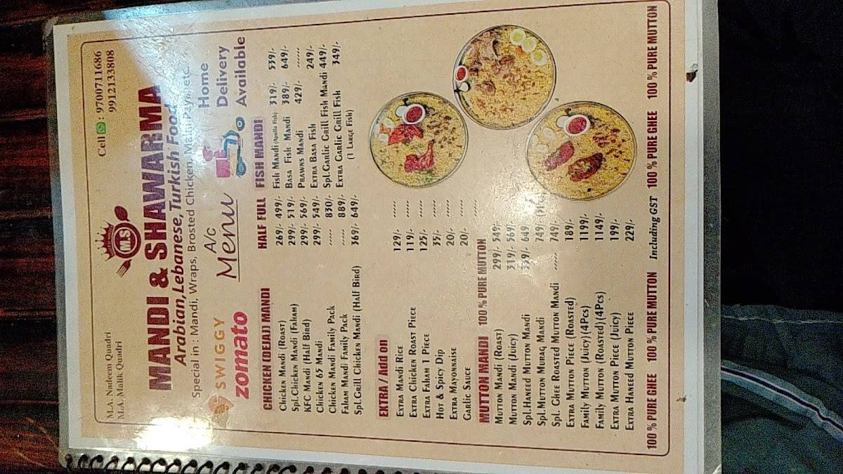 Menu at M.S Mandi & Shawarma, Hyderabad