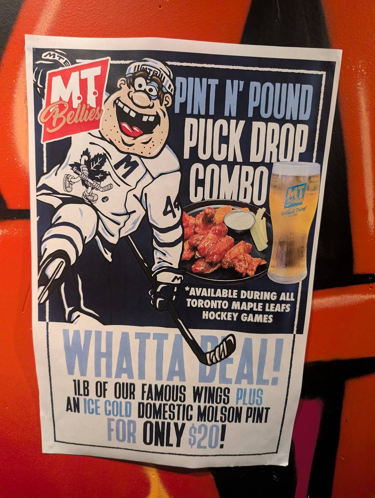 Menu at M.T. Bellies restaurant, Welland