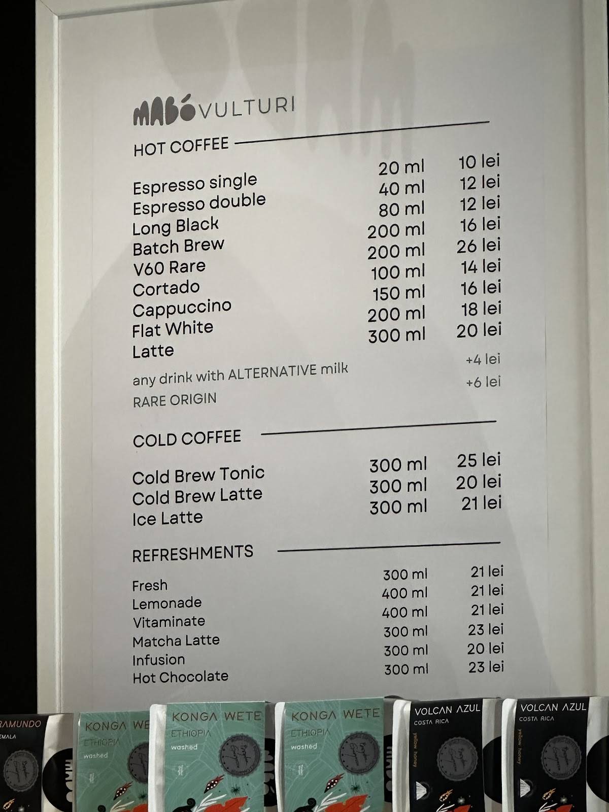 Menu at MABO - Roastery & Specialty Coffee Shop, Bucharest