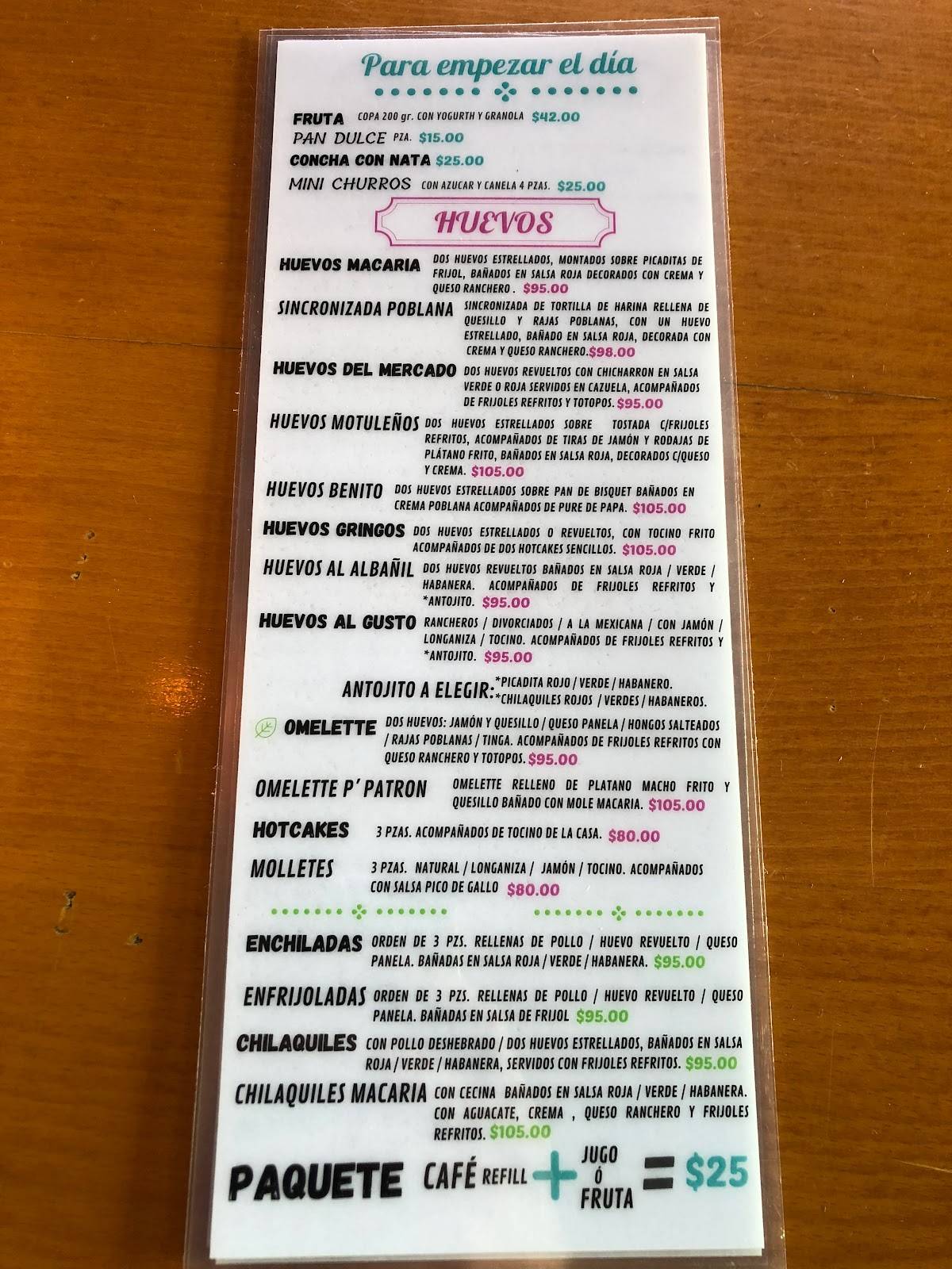 Carta del restaurante MACARIA GASTRONOMÍA DE MERCADO, Cholula