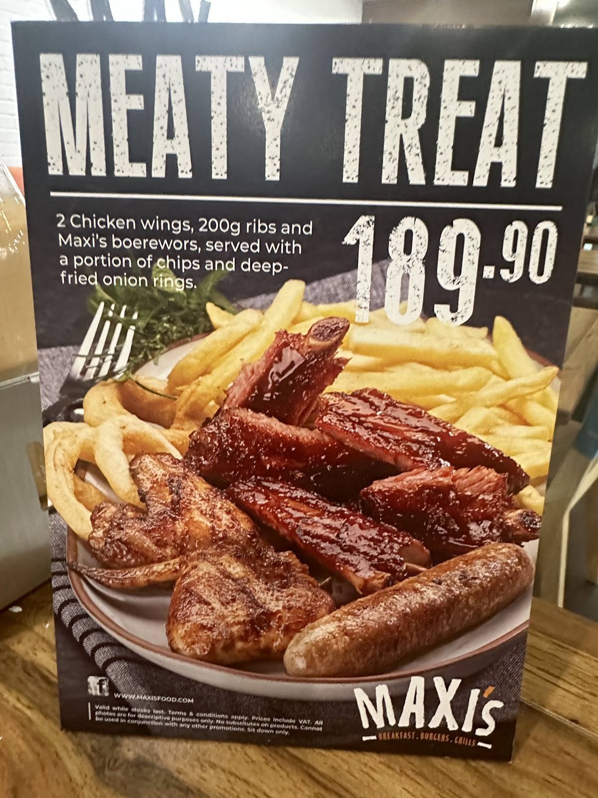 Menu at MAXI'S - MALL OF THE NORTH restaurant, South Africa, R81