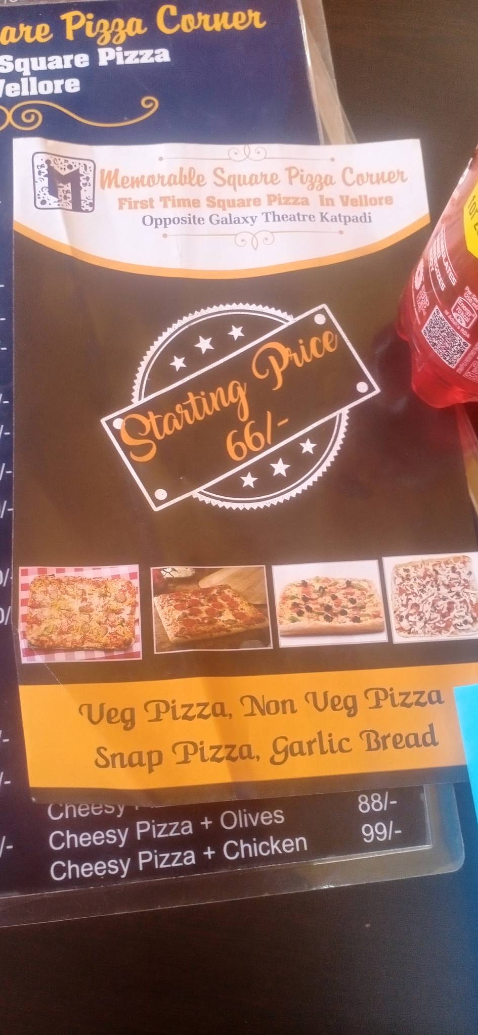 Menu at MEMORABLE SQUARE PIZZA CORNER, Vellore