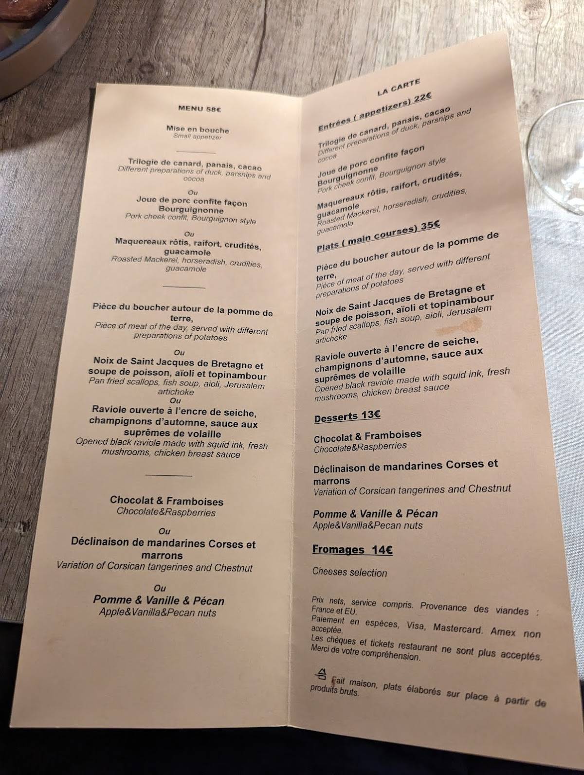 Menu at MITCH restaurant, Aix-en-Provence
