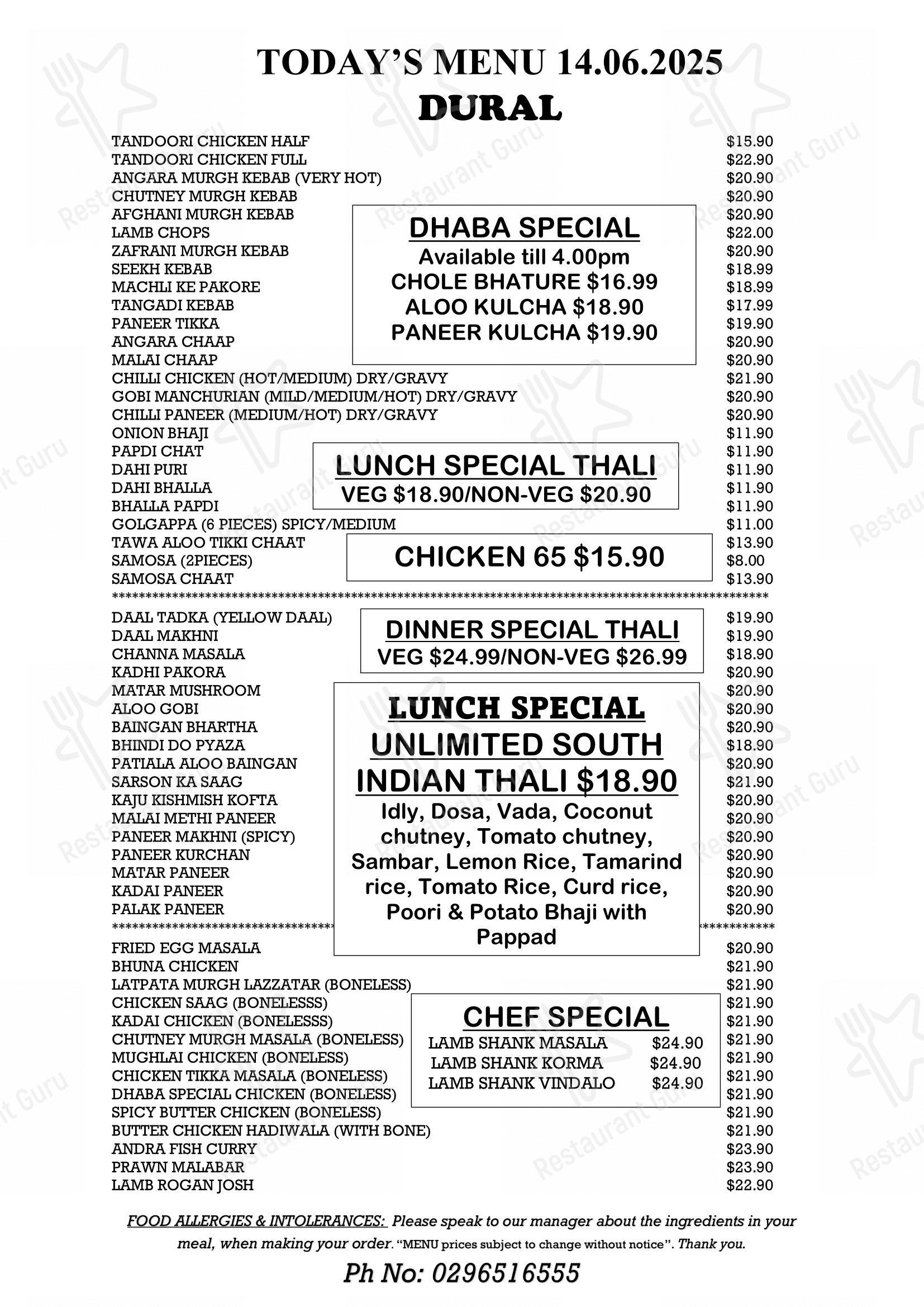 Menu at MITRAN DA DHABA DURAL restaurant, Middle Dural