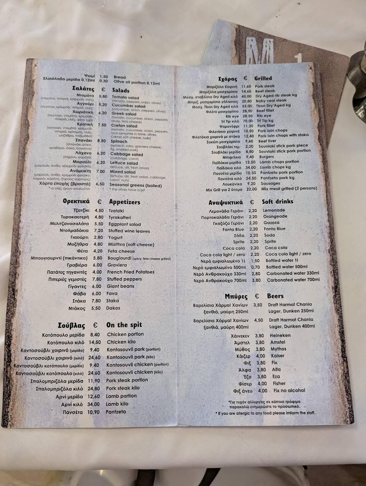 Menu at MITSOS-BBQ, Kounoupidiana