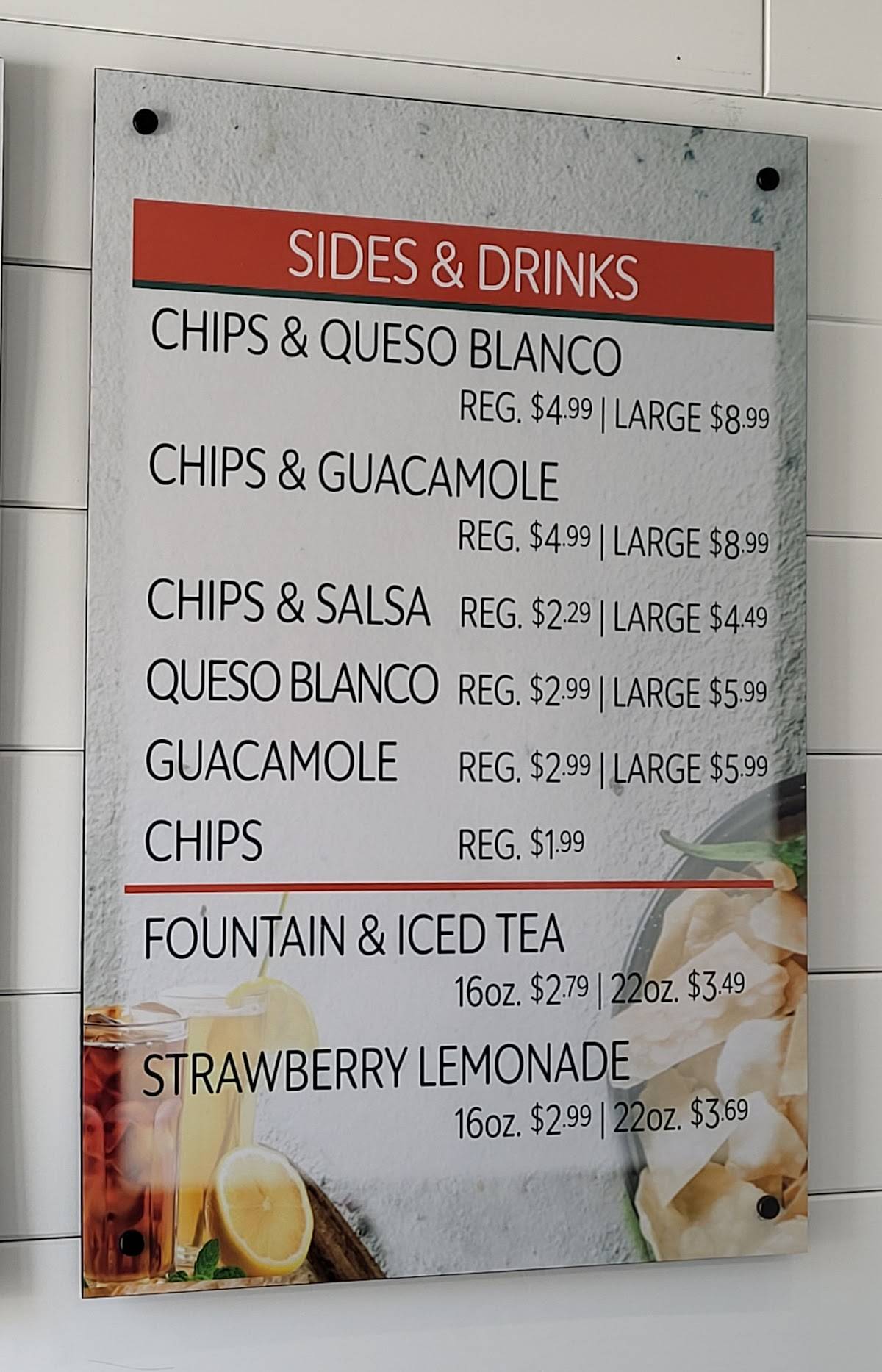 Menu at MJ's Burrito Company restaurant, Houghton Lake
