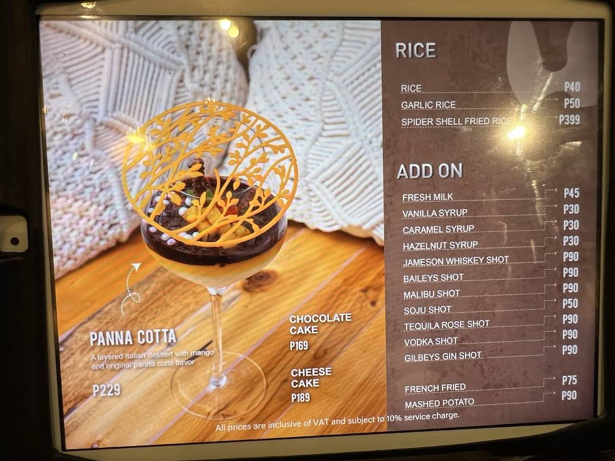 Menu at MOSA restaurant, Panglao