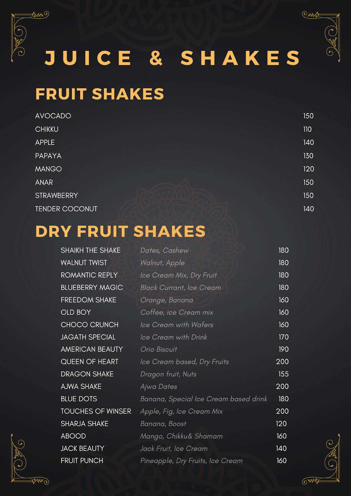 Menu at MRA Restaurant,Bakery & Cafe, Thalassery