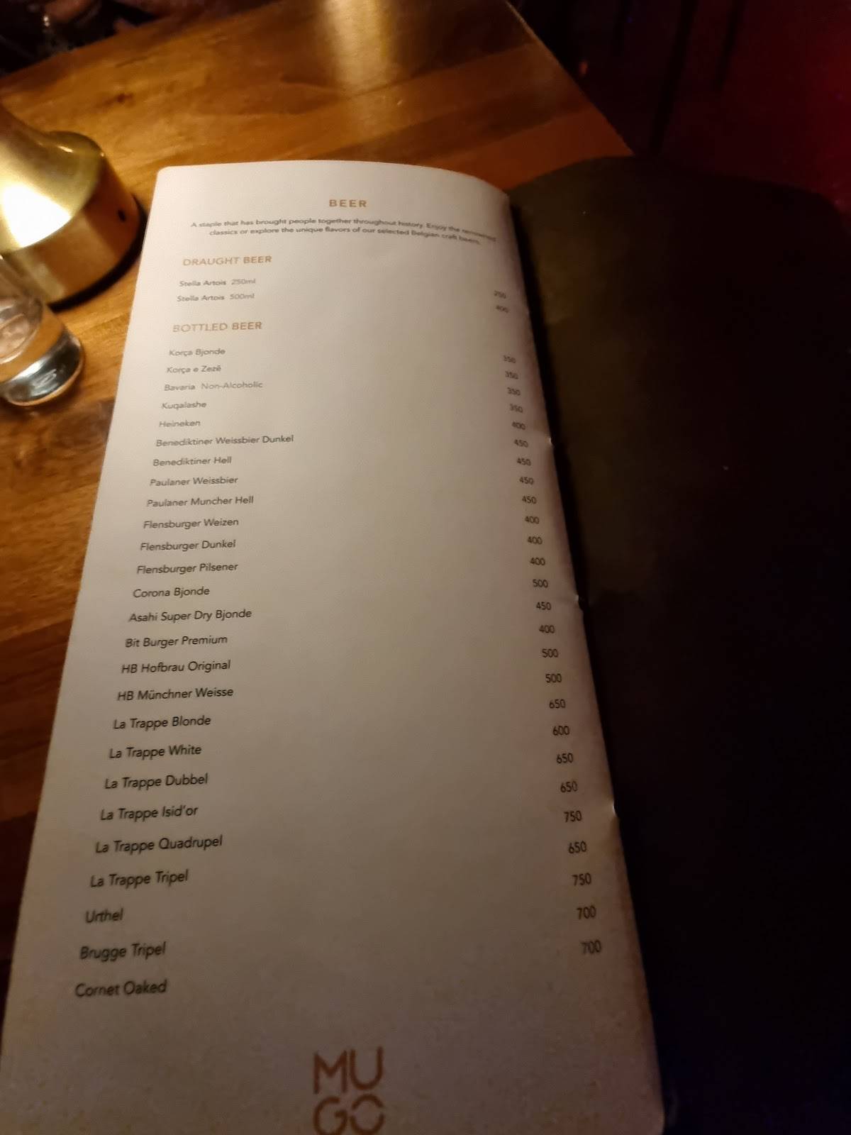 Speisekarte von MUGO Tirana restaurant, Tirana