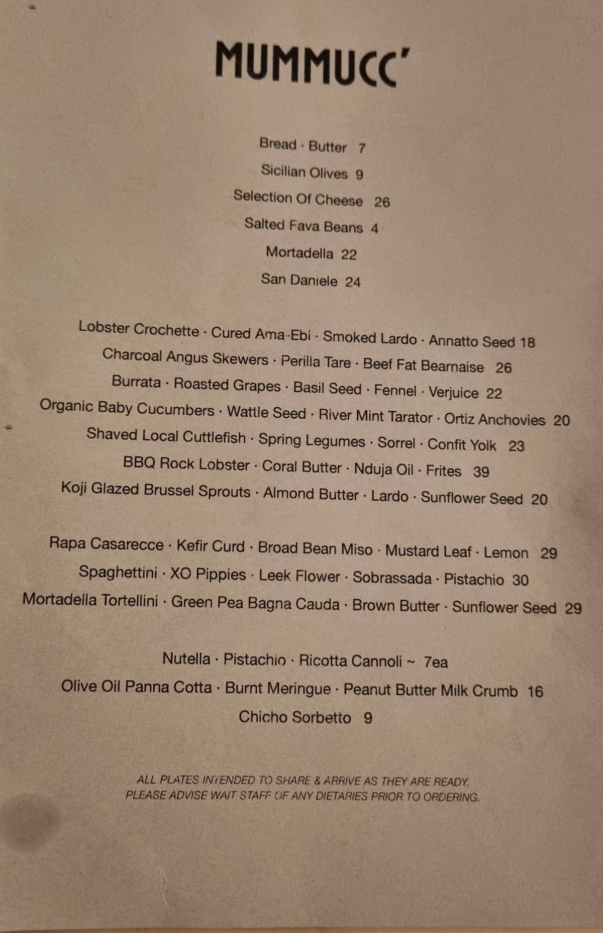Menu at MUMMUCC' pub & bar, Wembley