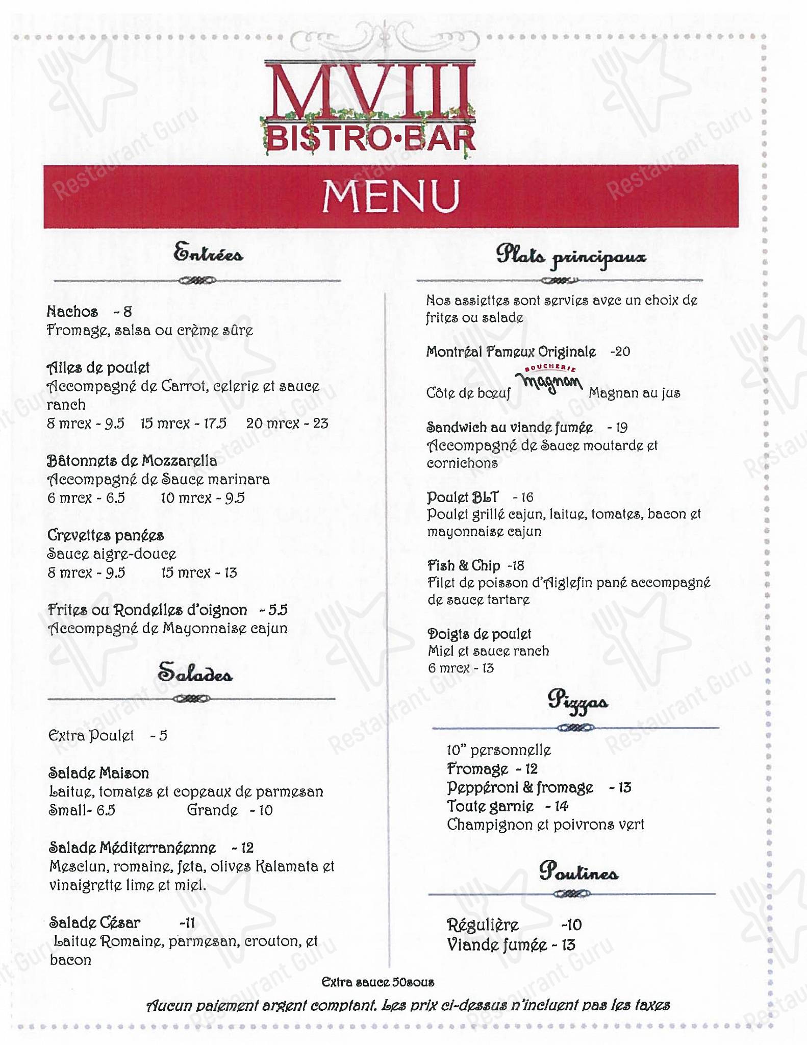 Menu at Cognac Restaurant Bar, Montréal