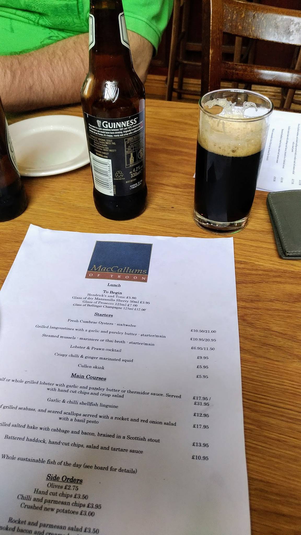 Menu at MacCallum’s Oyster Bar, Troon