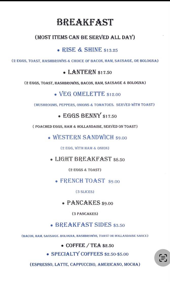 Menu at MacFarlane Lantern Restaurant, Pugwash
