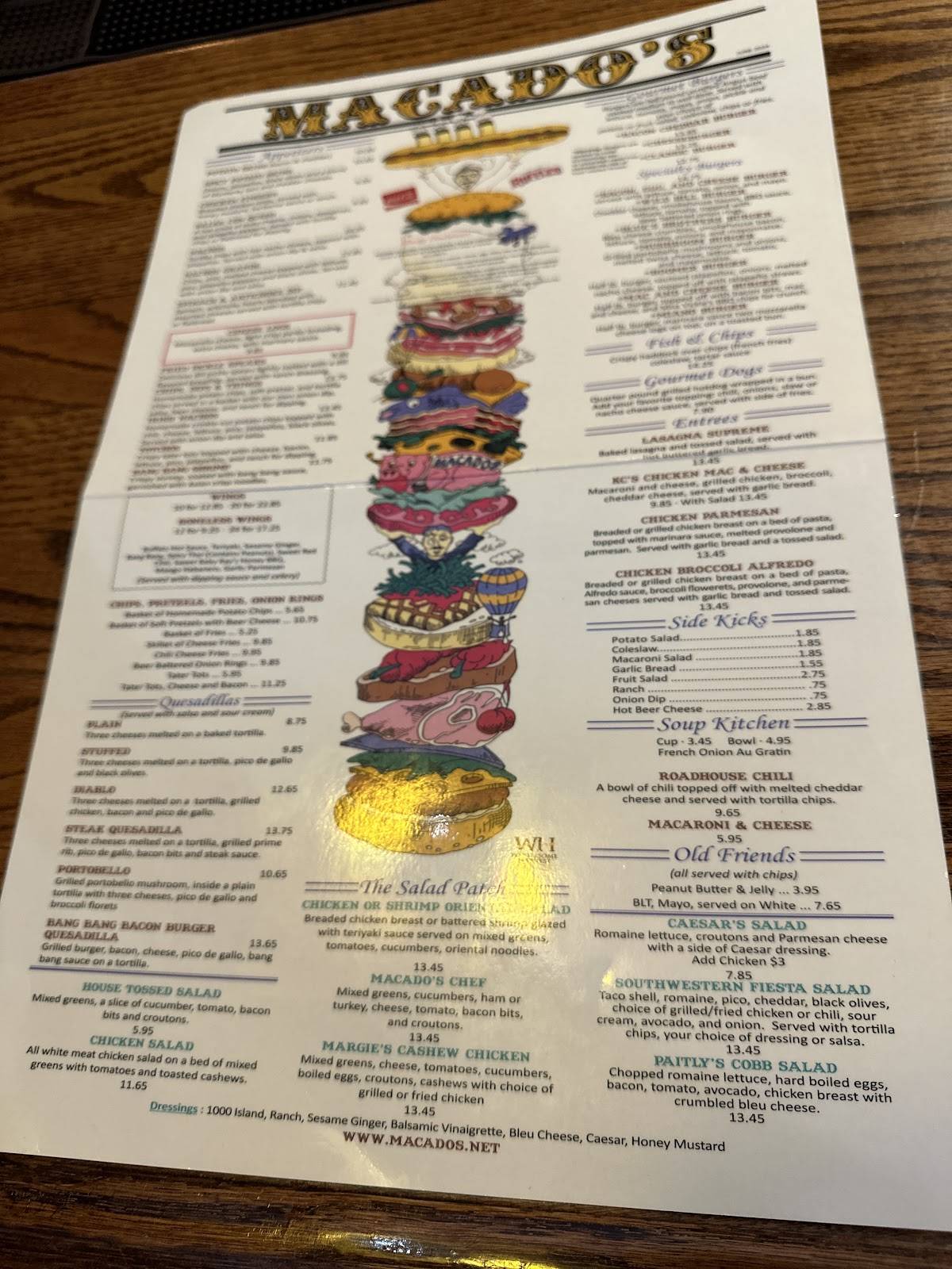 Menu at Macado's restaurant, Galax