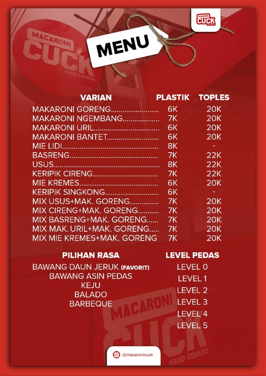 Menu at Macaroni Cuck Malang restaurant, Malang