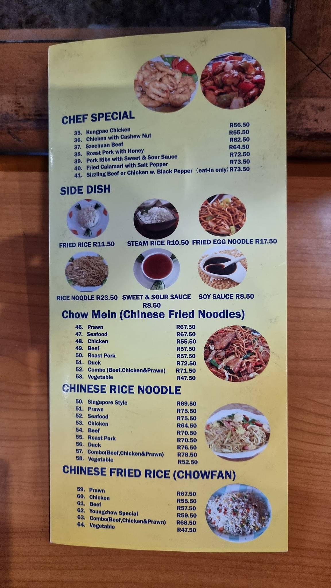 Menu at Macau Cuisine restaurant, Springs