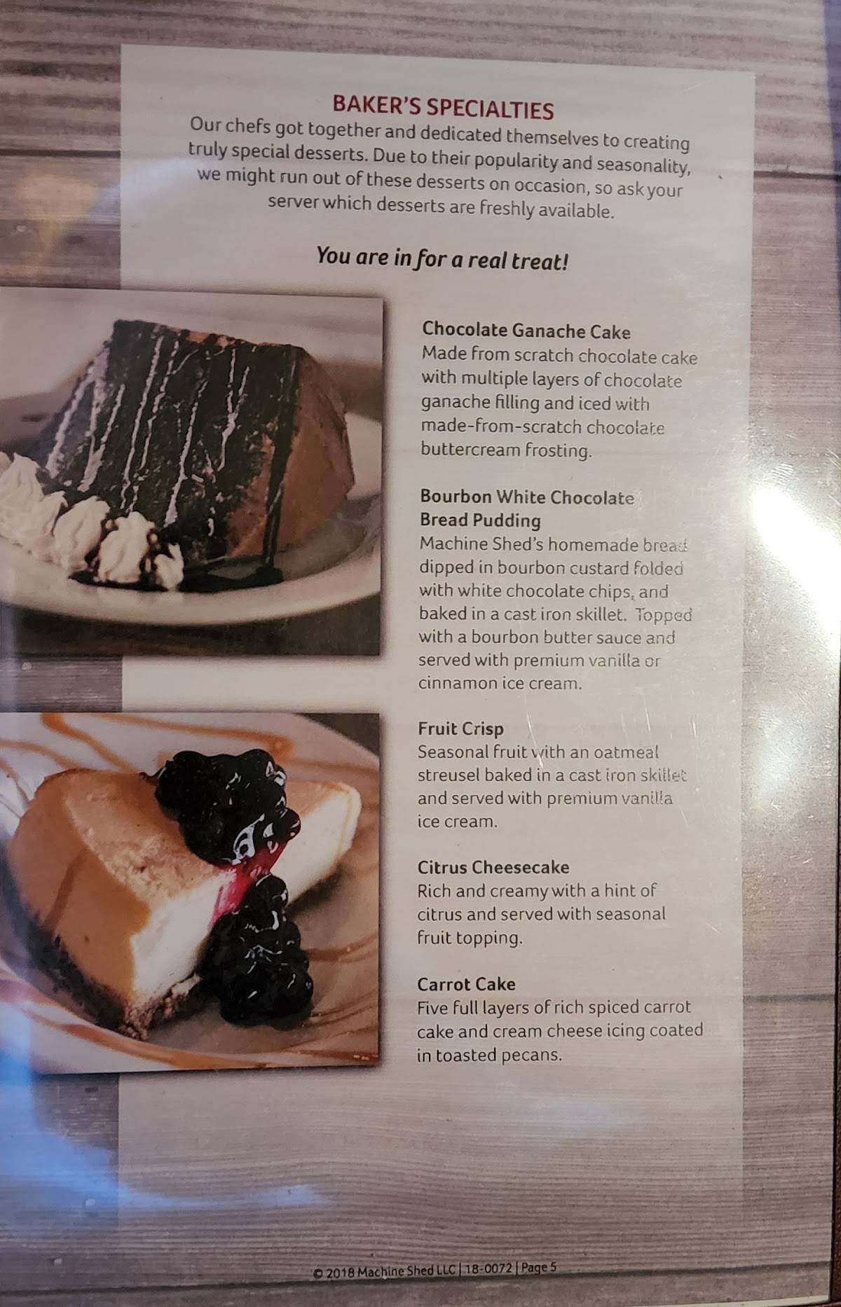 Menu at Machine Shed Restaurant Appleton, Appleton