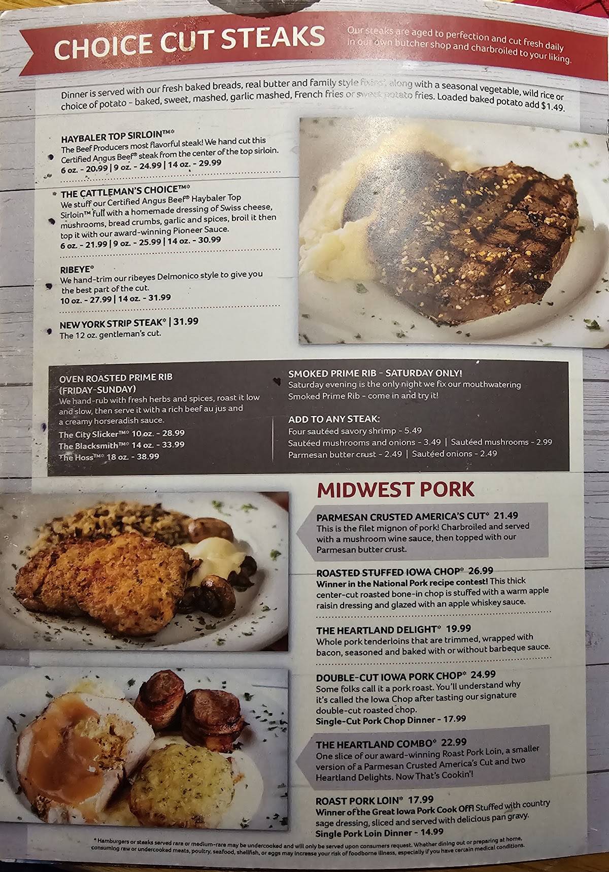 Menu at Machine Shed Restaurant Appleton, Appleton