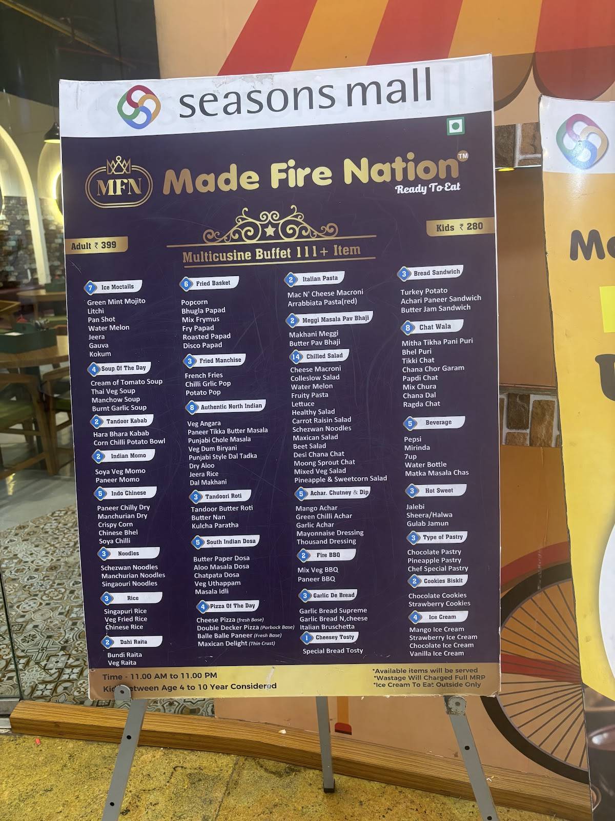 Menu at Made Fire Nation, Seasons Mall, Pune