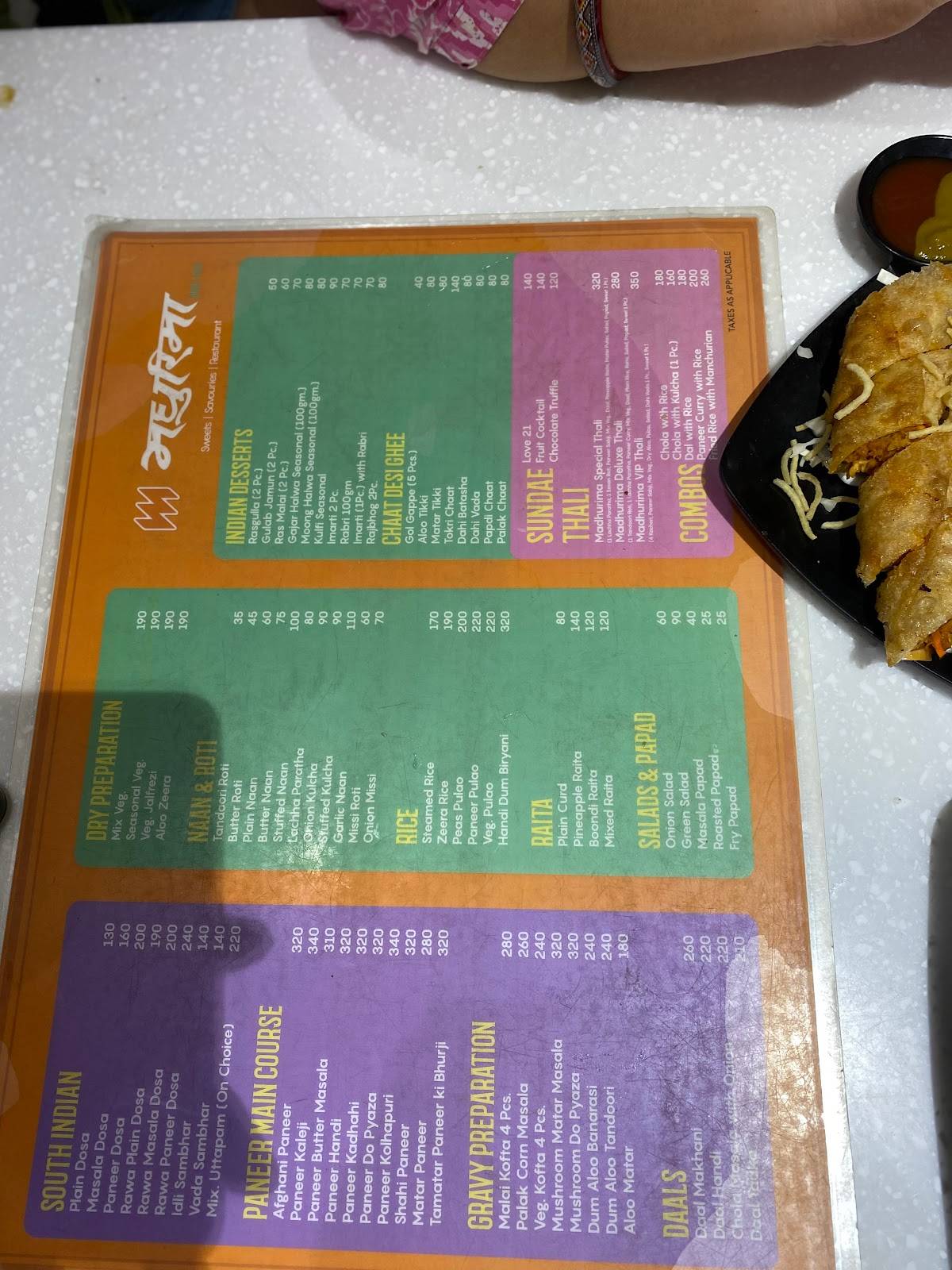 Menu at Madhurima Sweets, Lucknow, 144/19/1