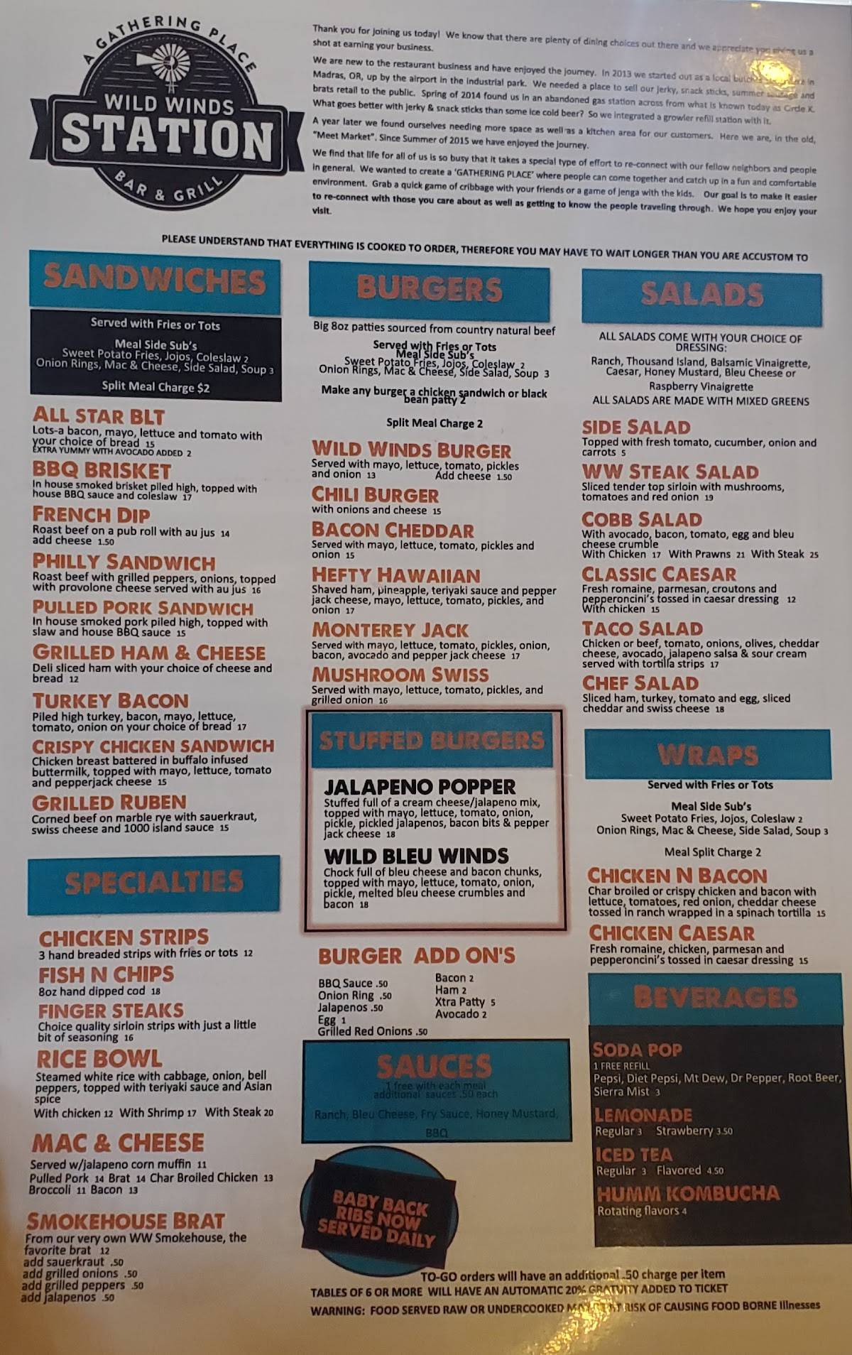 Menu at Wild Winds Station pub & bar, Madras