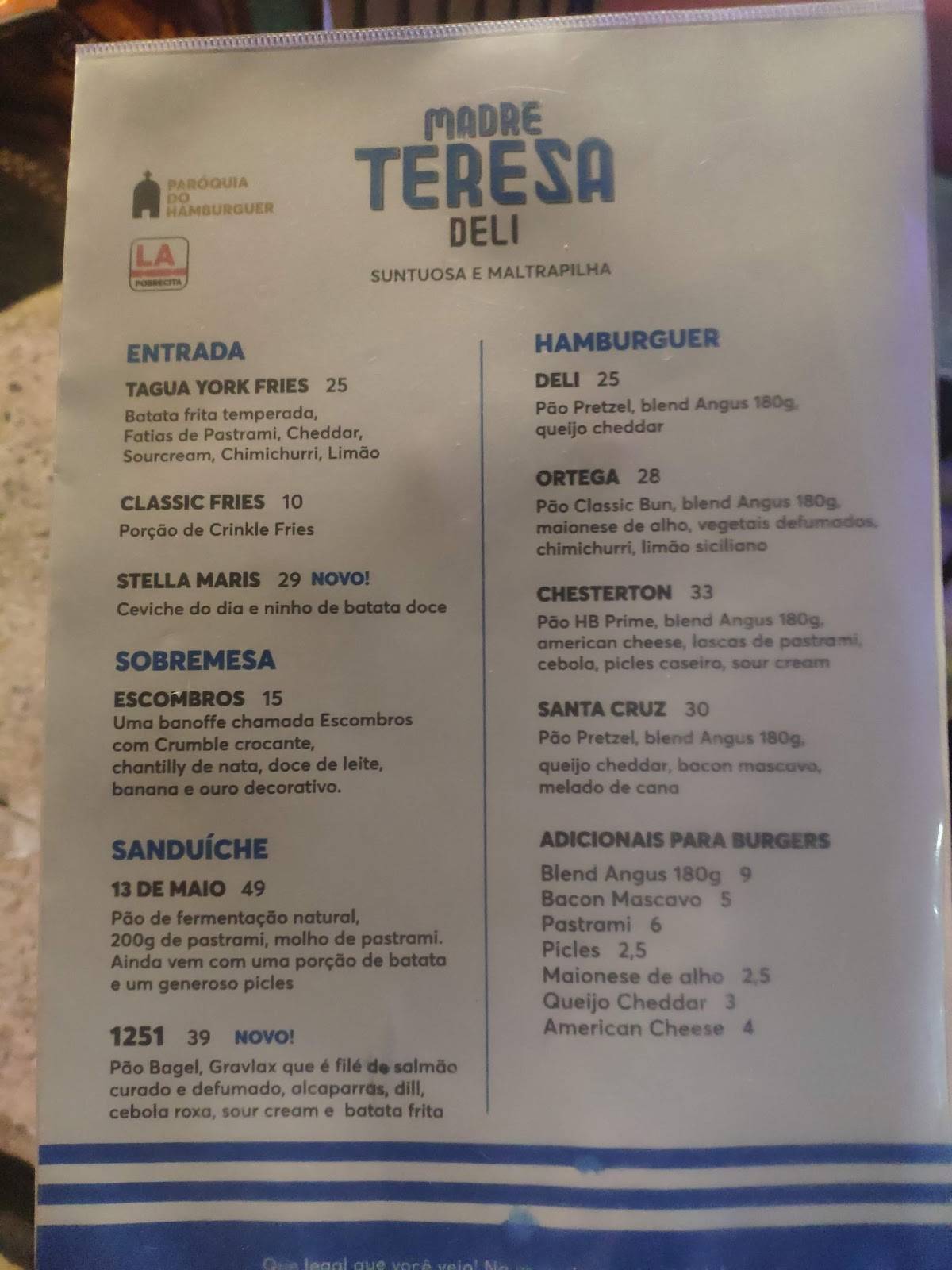 Menu em Madre Teresa Deli restaurante, Taguatinga
