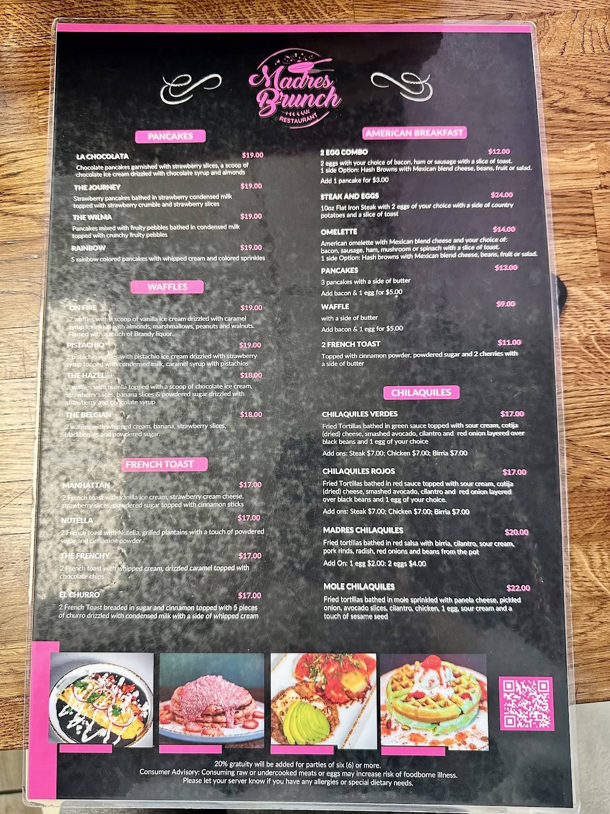 Menu at Madres Brunch restaurant, Whittier