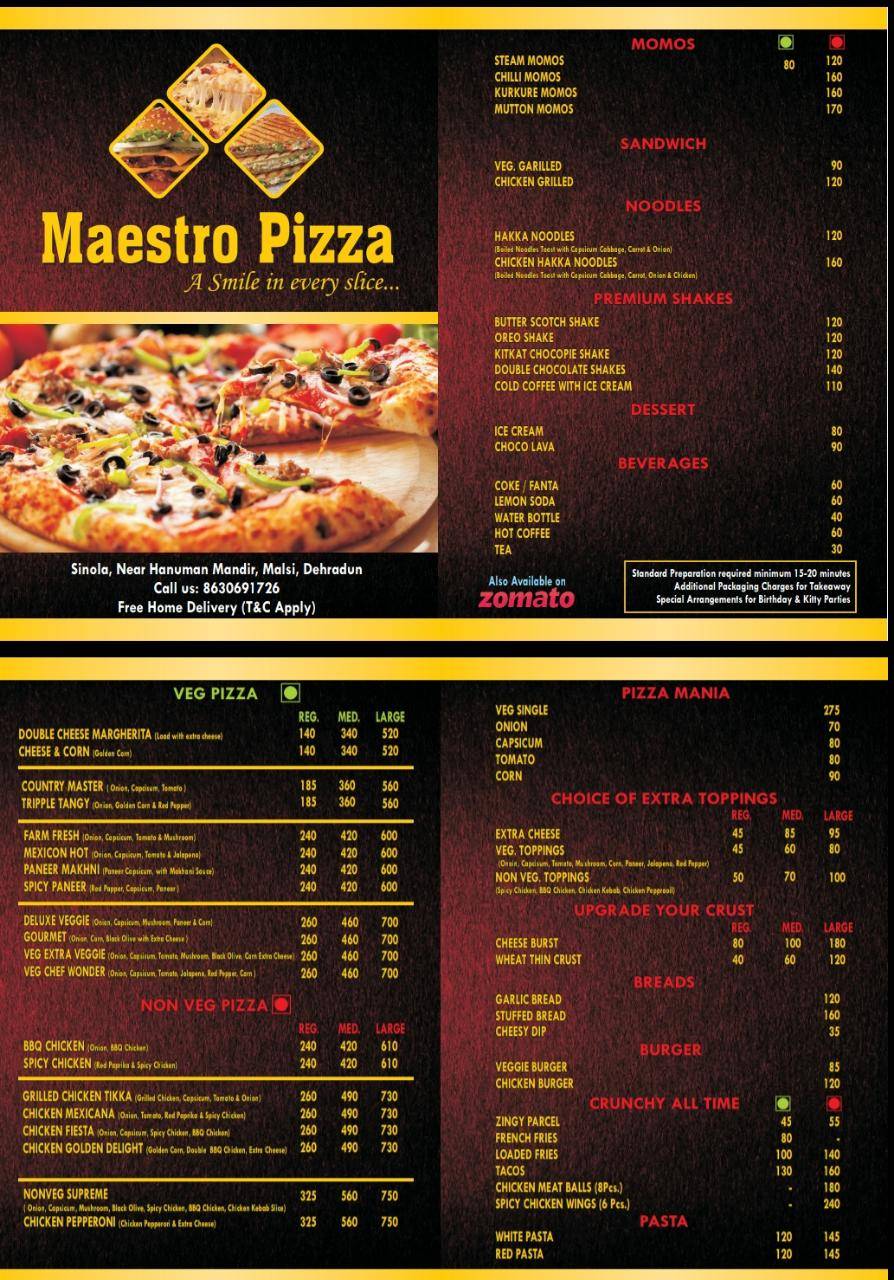 Menu at Maestro Pizza, Dehradun, Sinola
