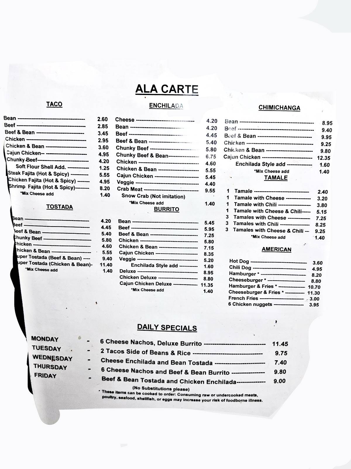 Menu at Magdalena's Mexican Restaurant, Lambertville
