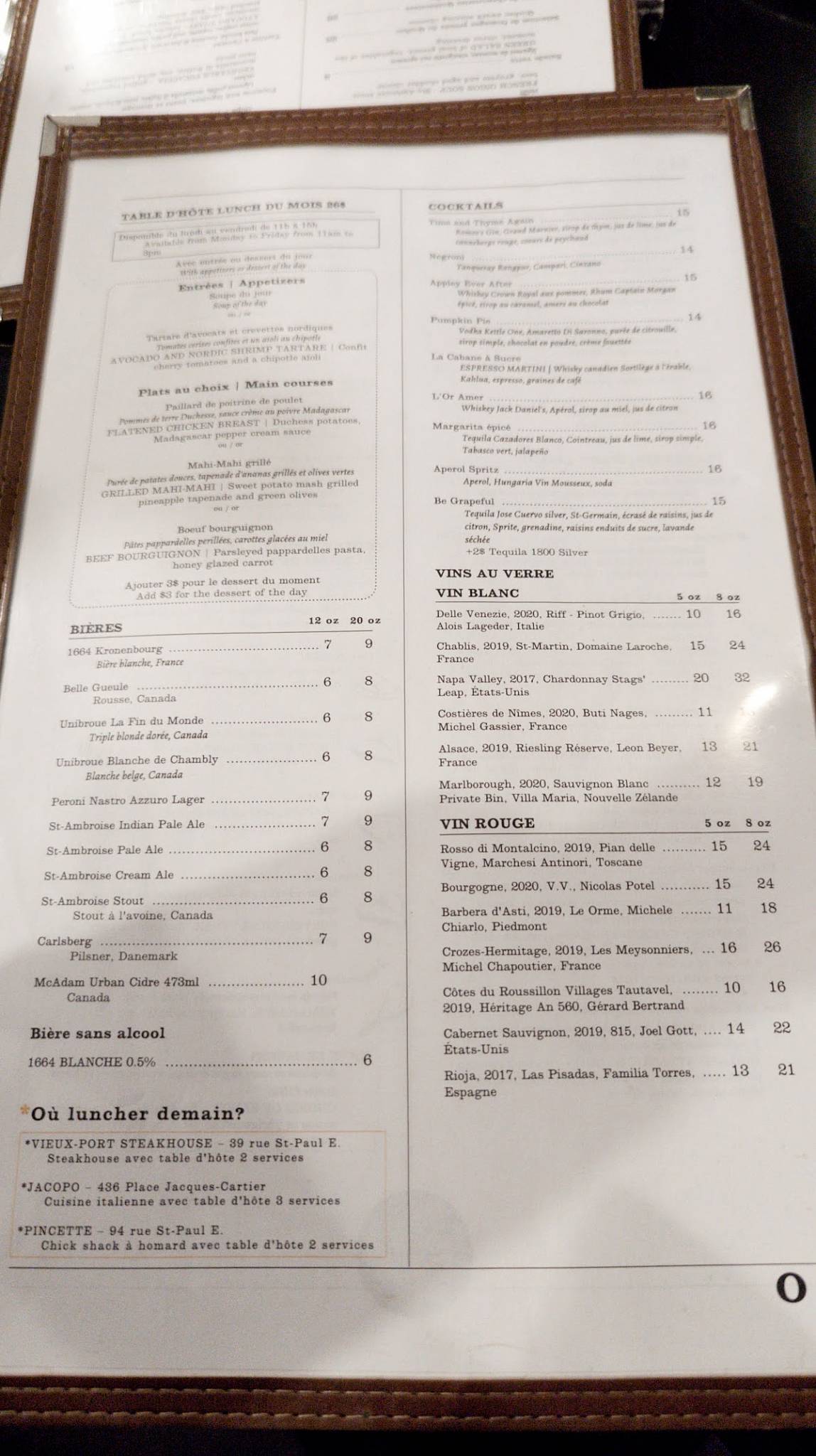 Menu au Restaurant Maggie Oakes, Montréal