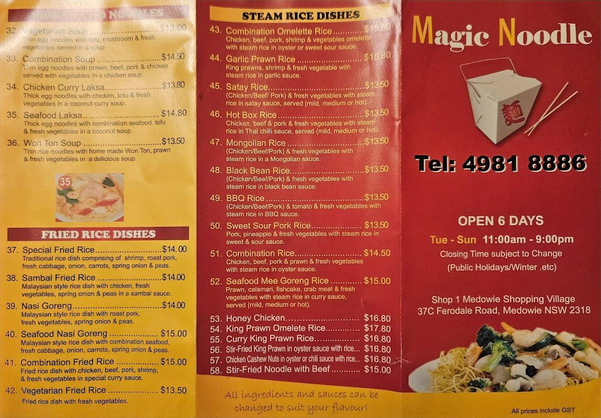 Menu at Magic Noodle Medowie fast food, Medowie, Shop1/37C Ferodale Rd