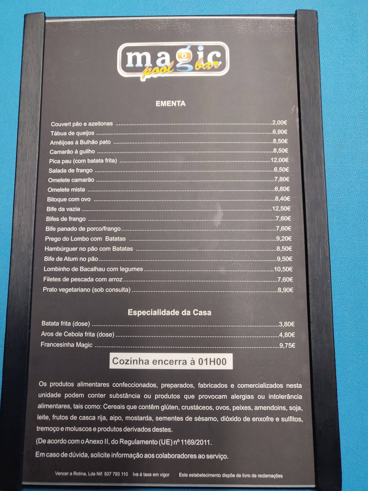 Menu em Magic Pool pub & Bar, Lisboa