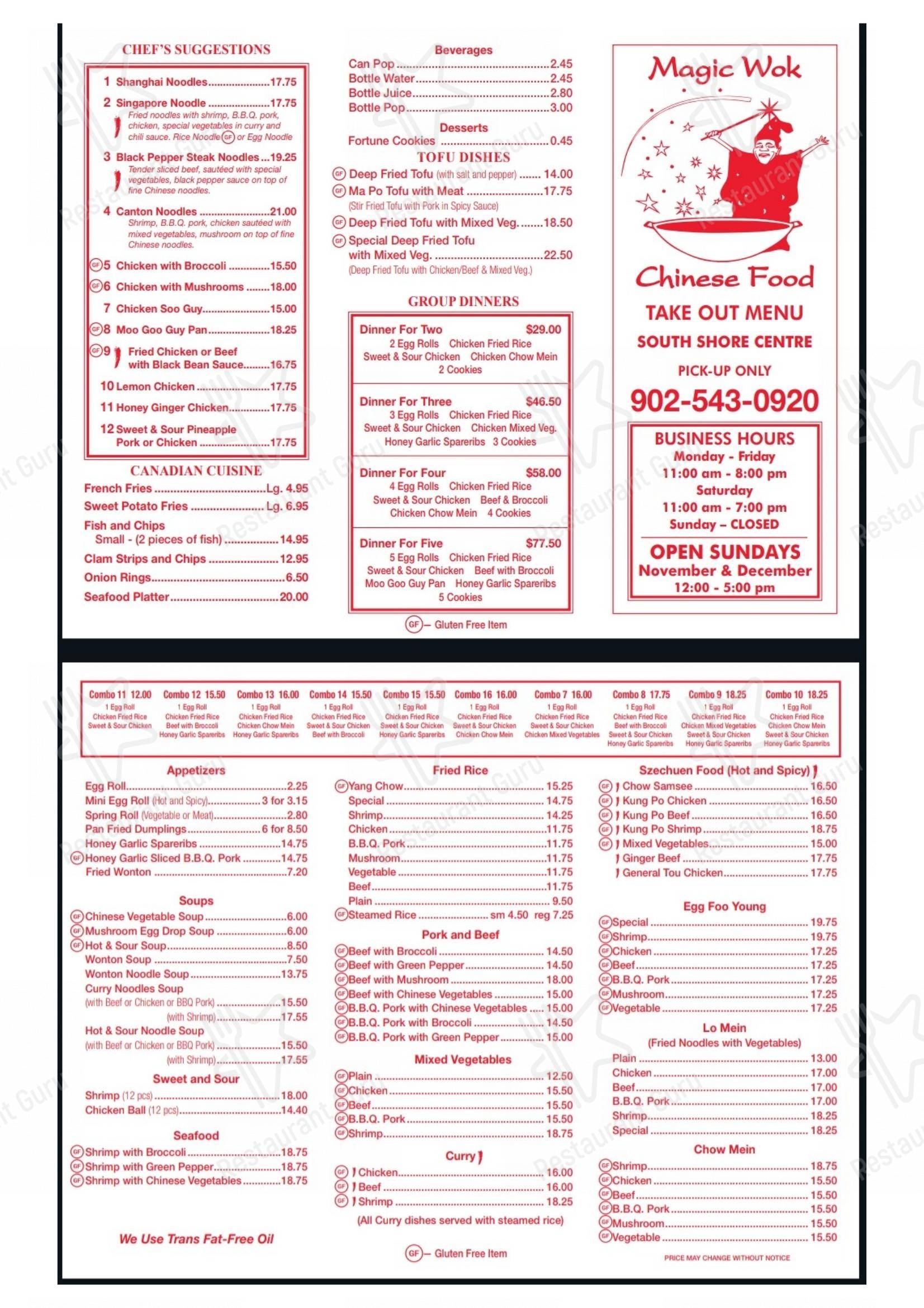 Menu at Magic Wok restaurant, Bridgewater