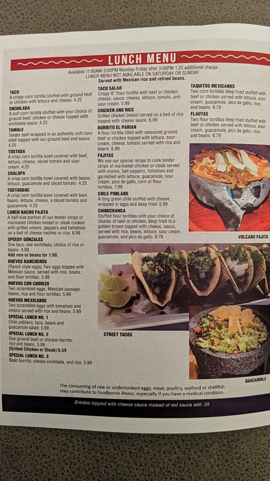 Menu at El Parian restaurant, Magnolia