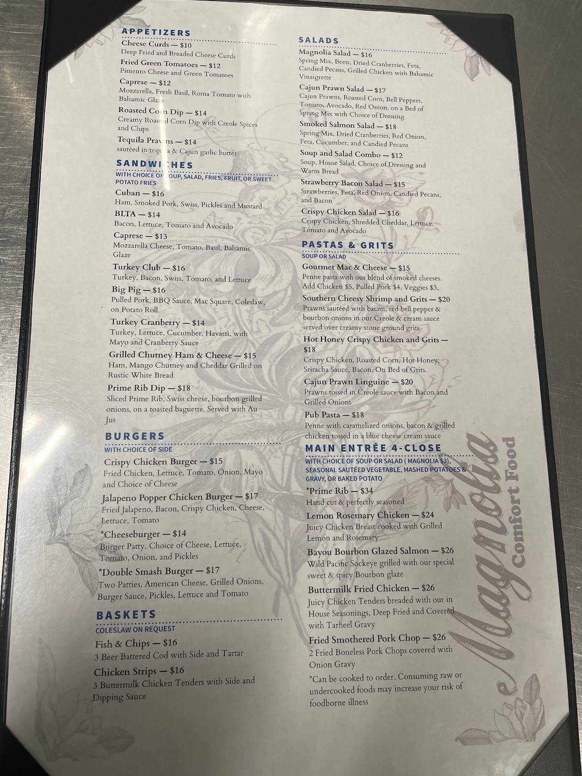 Menu at Magnolia restaurant, Sedro-Woolley