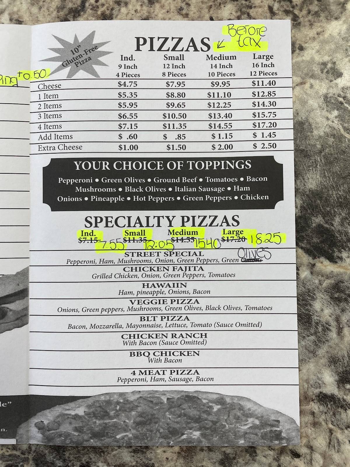 Menu at Main Street Pizza pizzeria, Lakeview