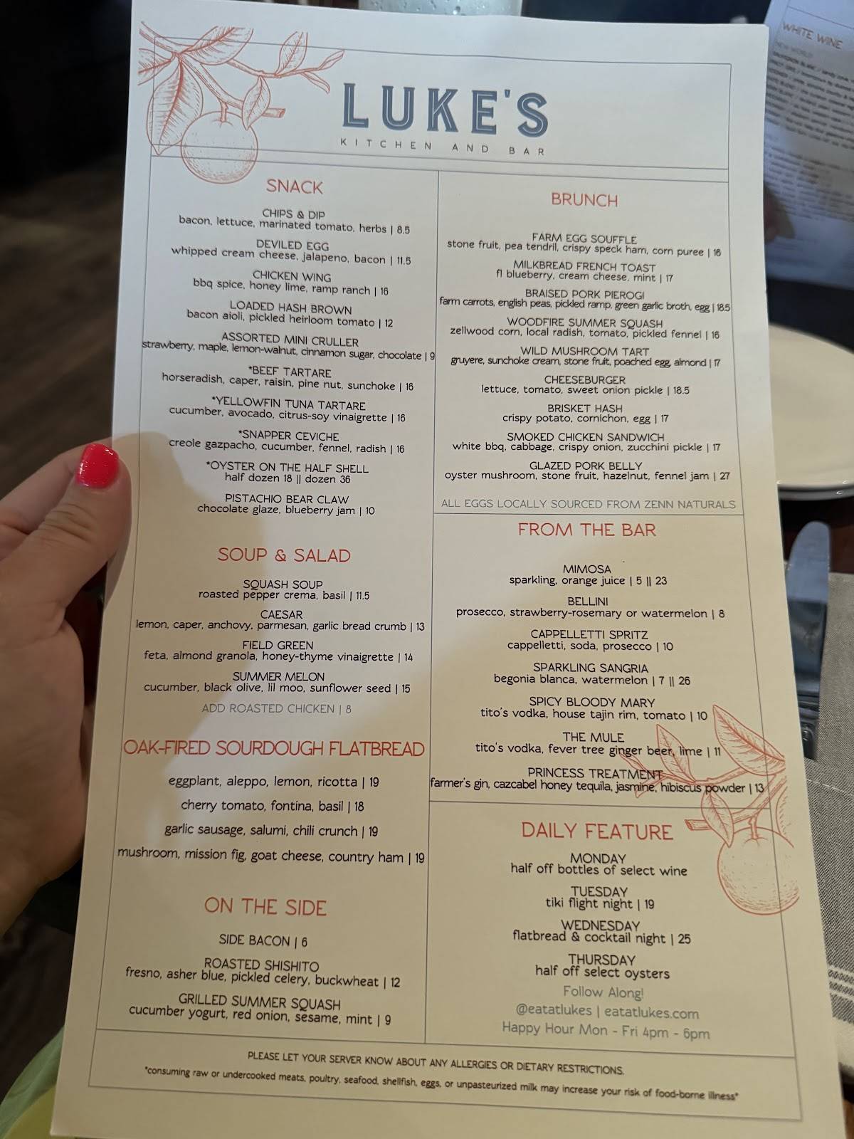 Menu at Luke's Kitchen and Bar, Maitland