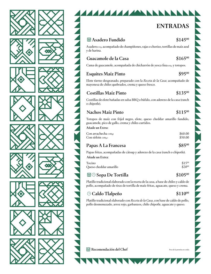 Menu at Maíz Pinto restaurant, Durango, C. Pino Suárez 1302