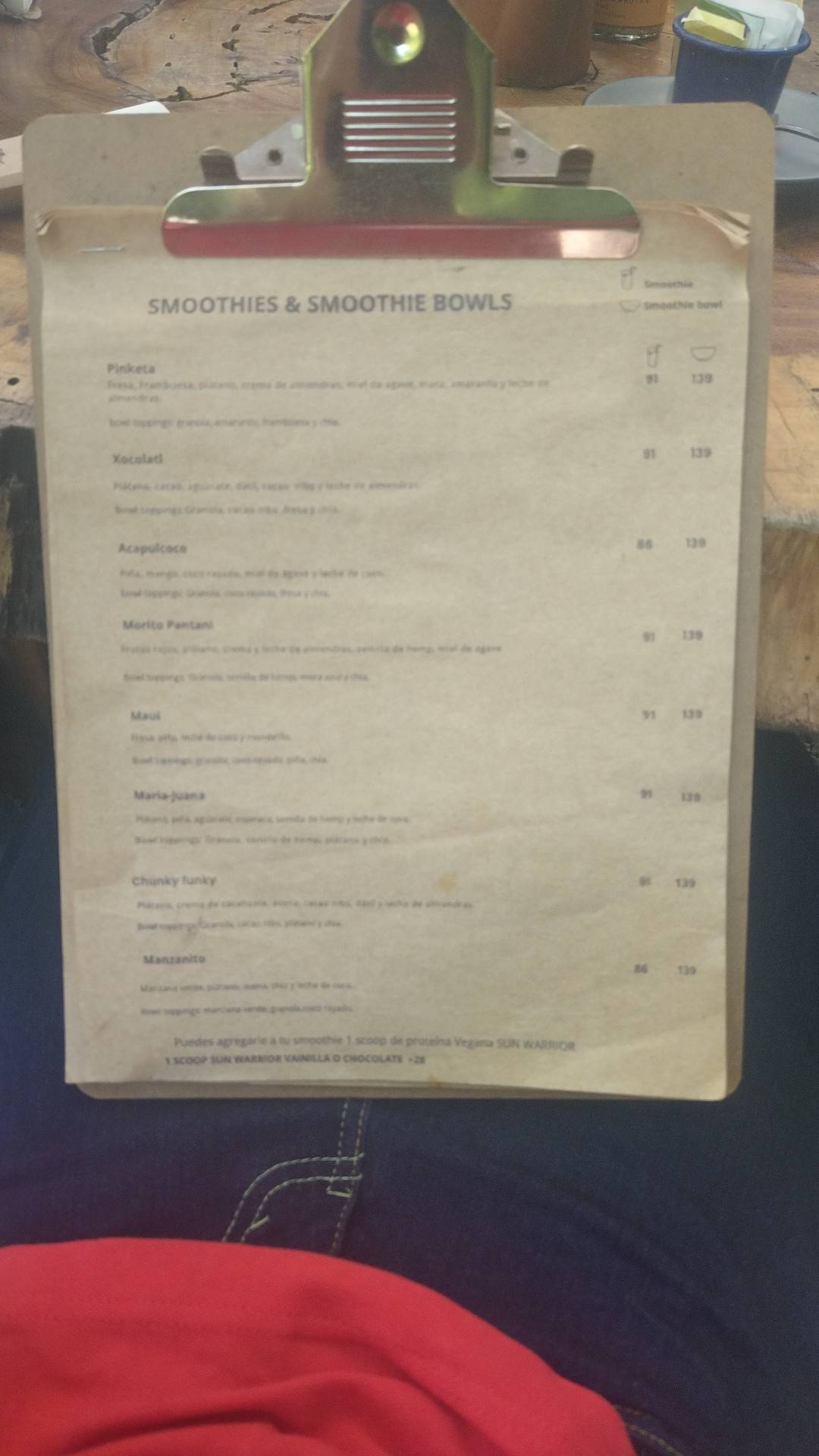 Menu at Mamma Gaia restaurant, Acapulco, Jardin Secreto Centro holistico