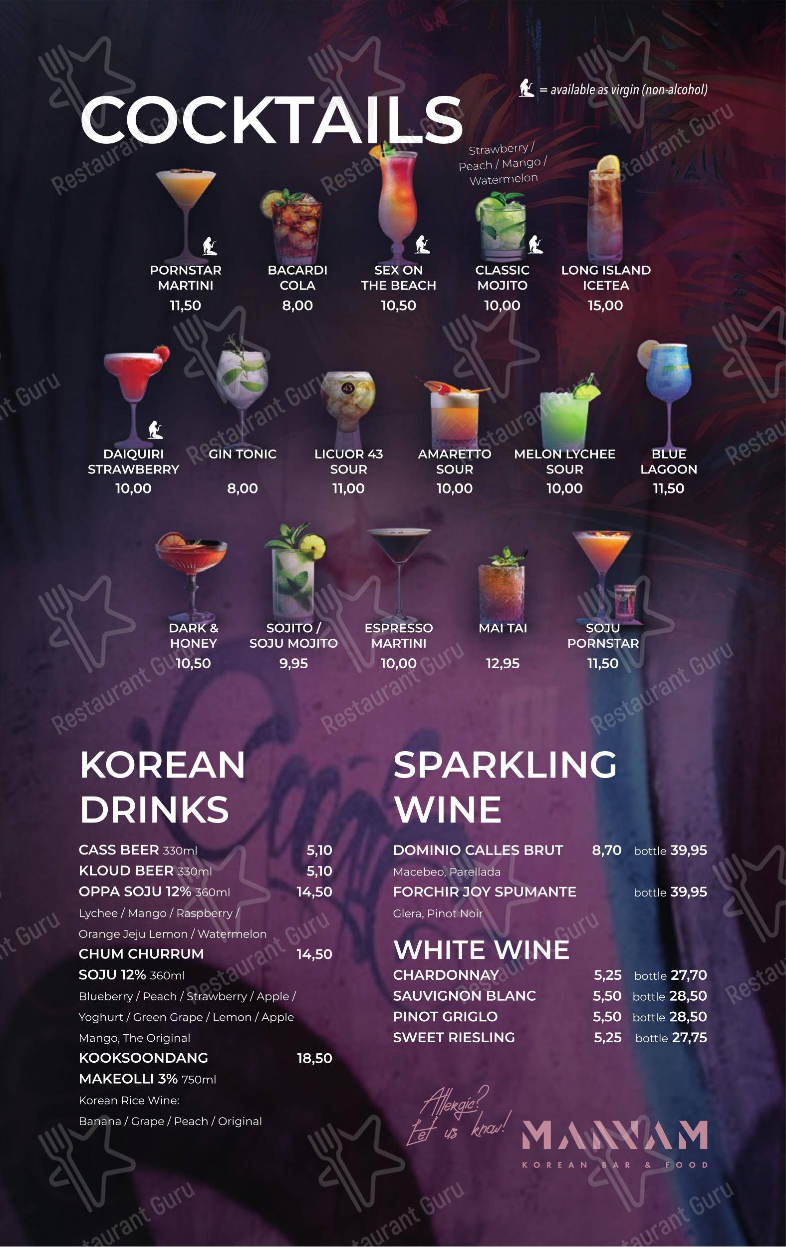Menu at Man Nam Bar Korean Cocktail Bar & Food, Eindhoven