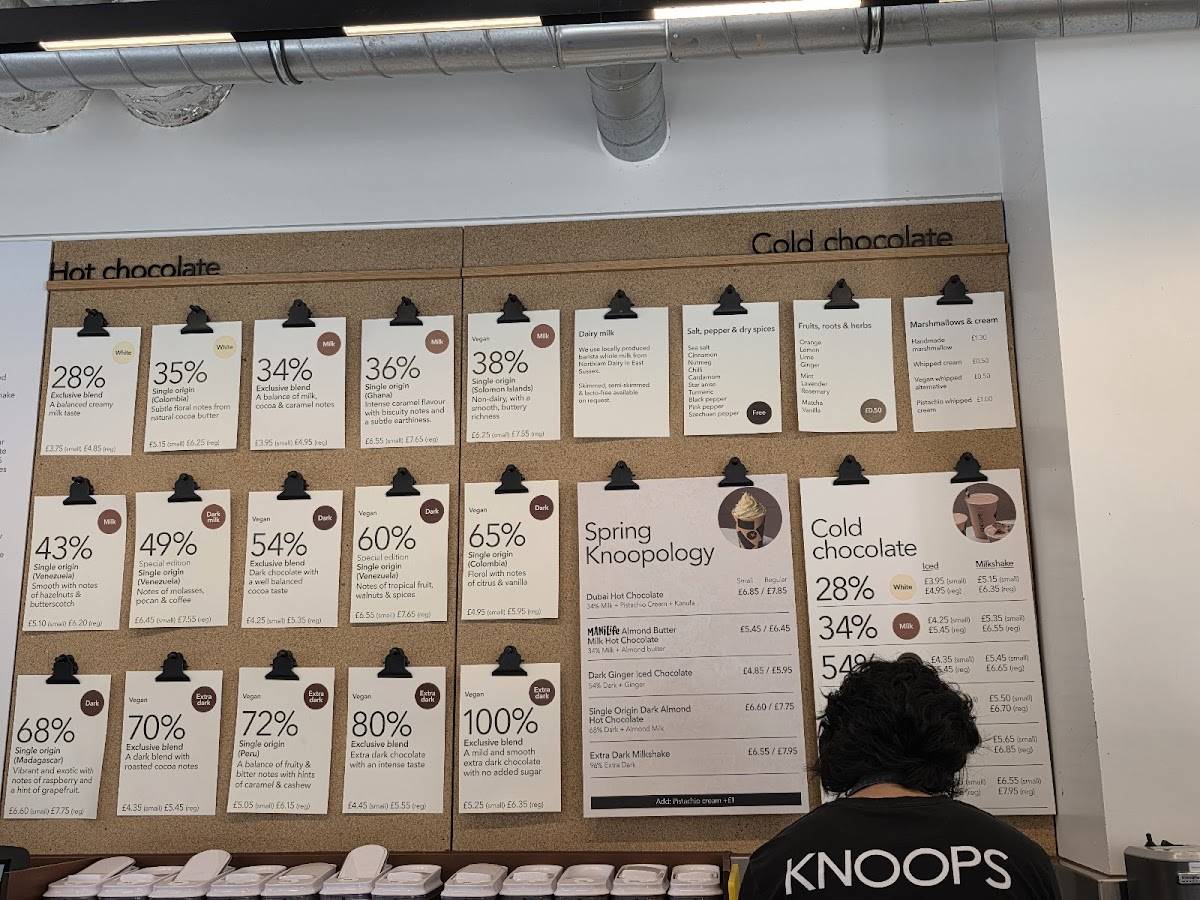 Menu at Knoops cafe, Manchester