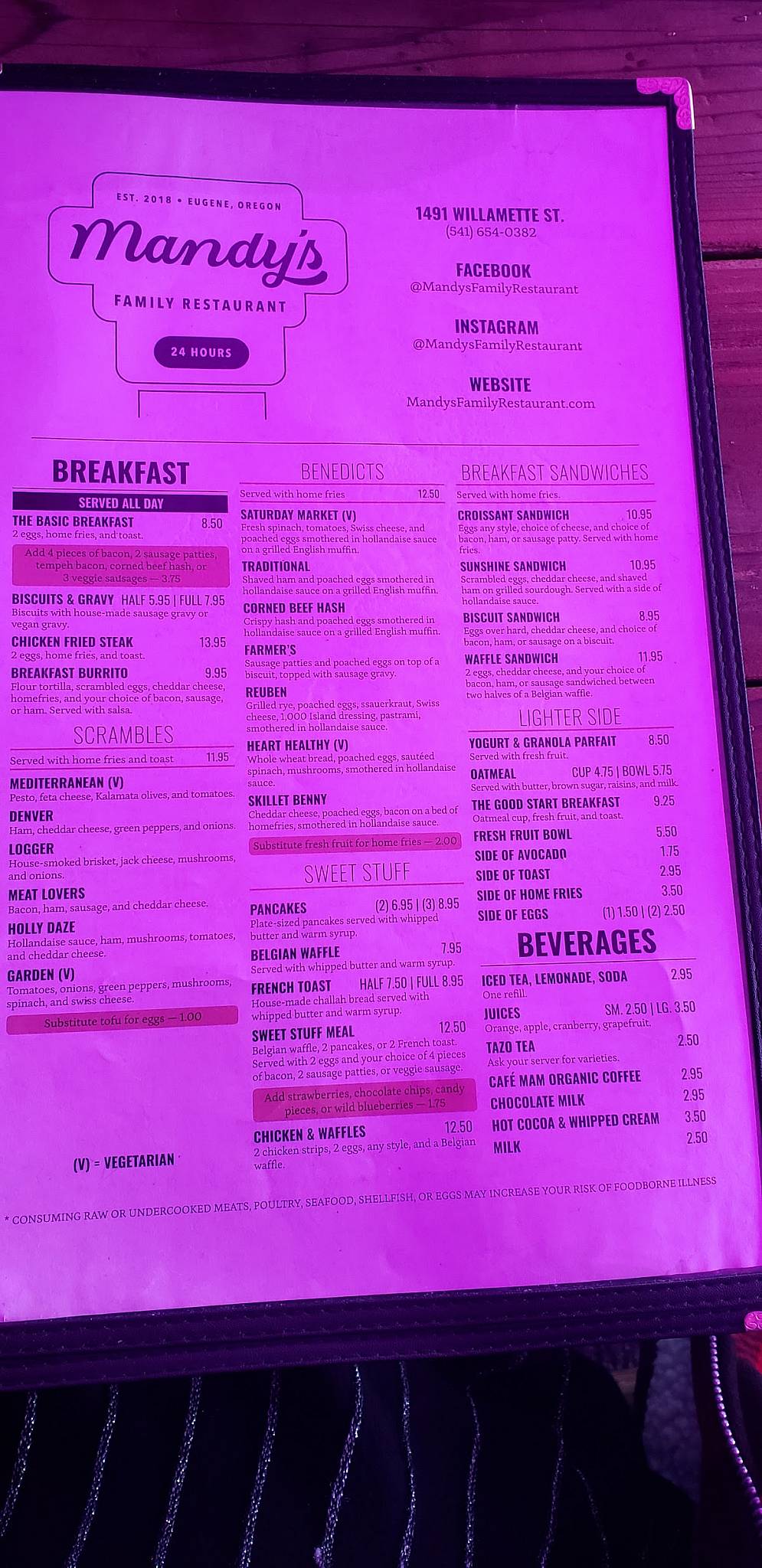 Menu at Mandy's Family Restaurant, Eugene